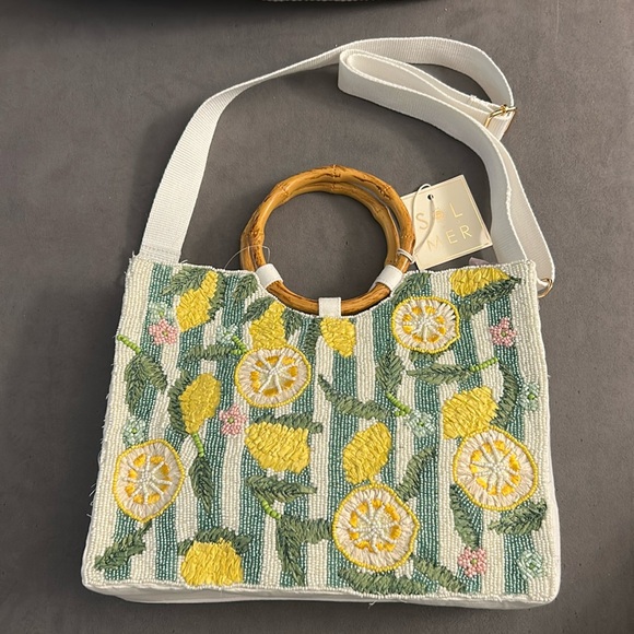 Sol and Mer | Bags | Viral Lemon Beaded Tote Bag W Bamboo Handles Nwt ...